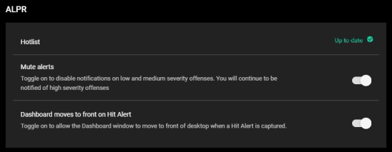 Dashboard ALPR settings - Fleet on DeX