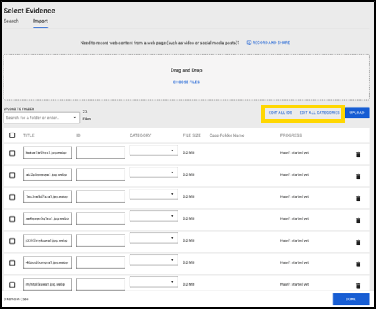 Add or Import Evidence to a Case