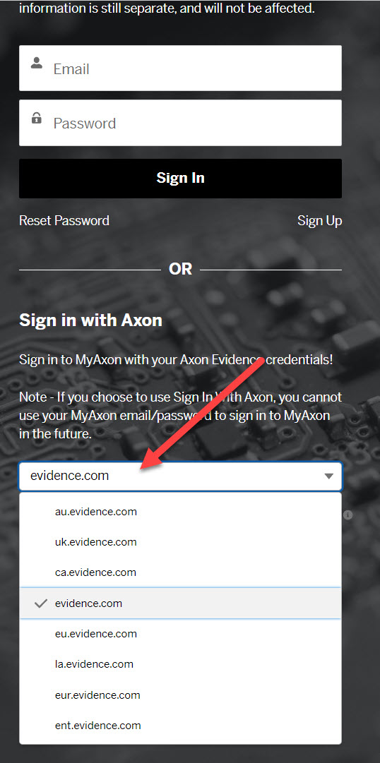 Sign in with Axon on MyAxon