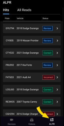 Dashboard ALPR tab - Fleet on DeX