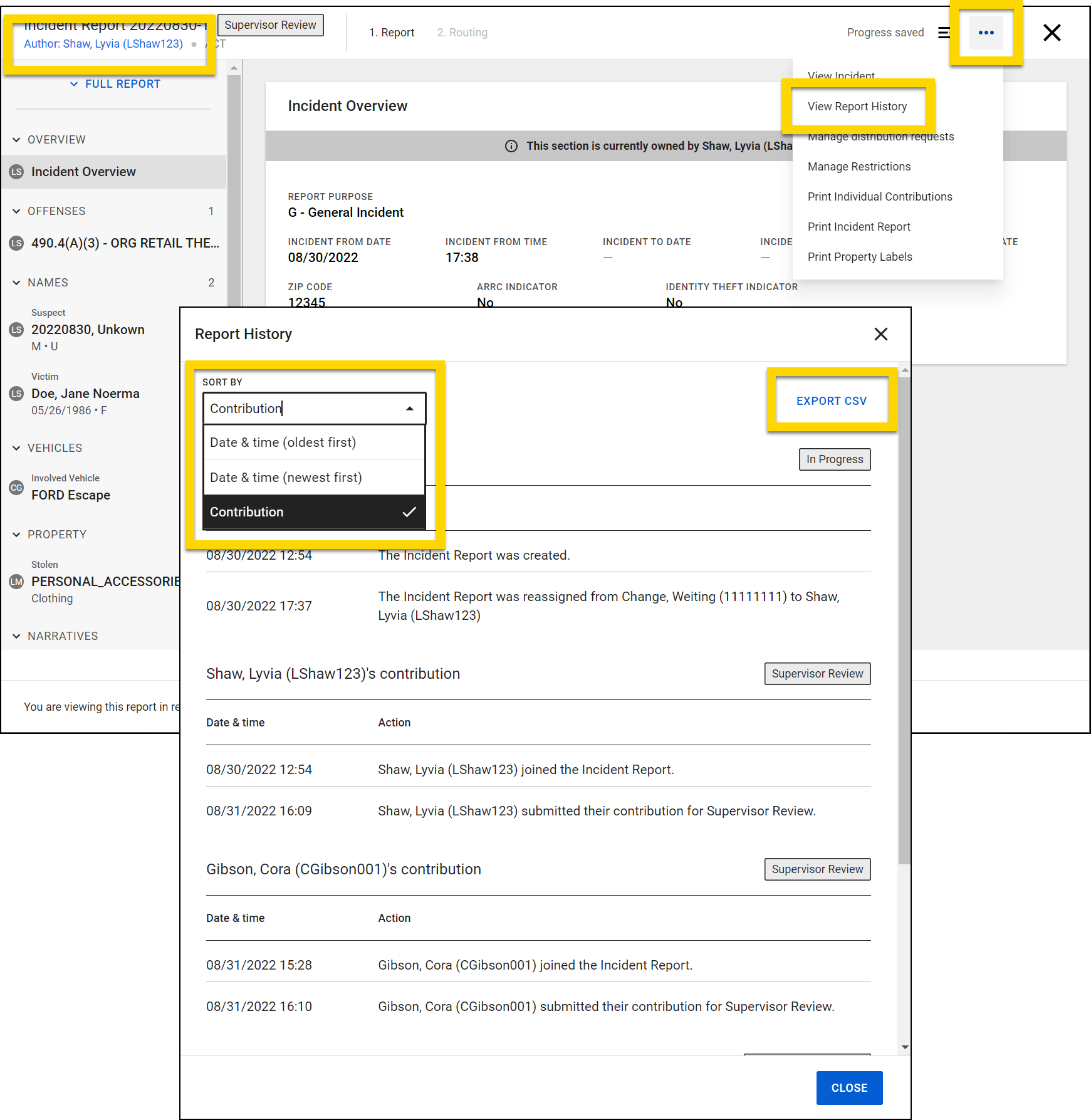 View Report History - Axon Records